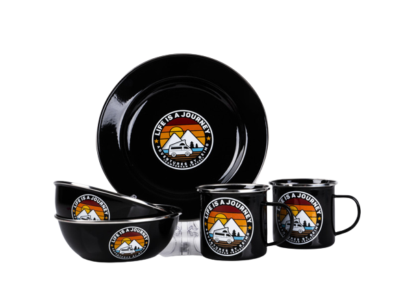 Enamel tableware set for 2 people - Camping / Cutlery | Andorra Campers ...