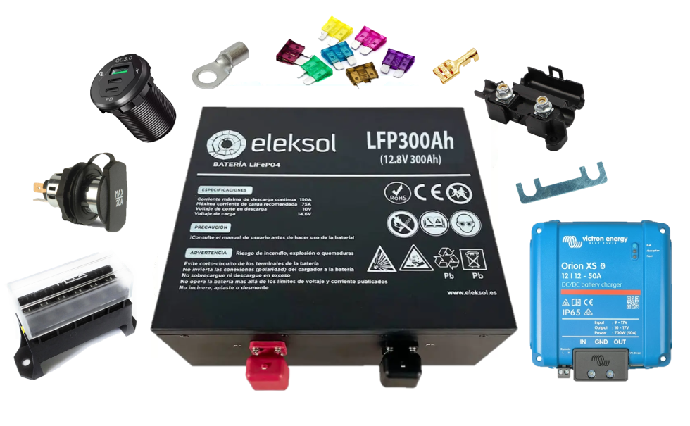 Installation kit 300Ah ELEKSOL LiFePO4 with VICTRON 50Ah booster for ...